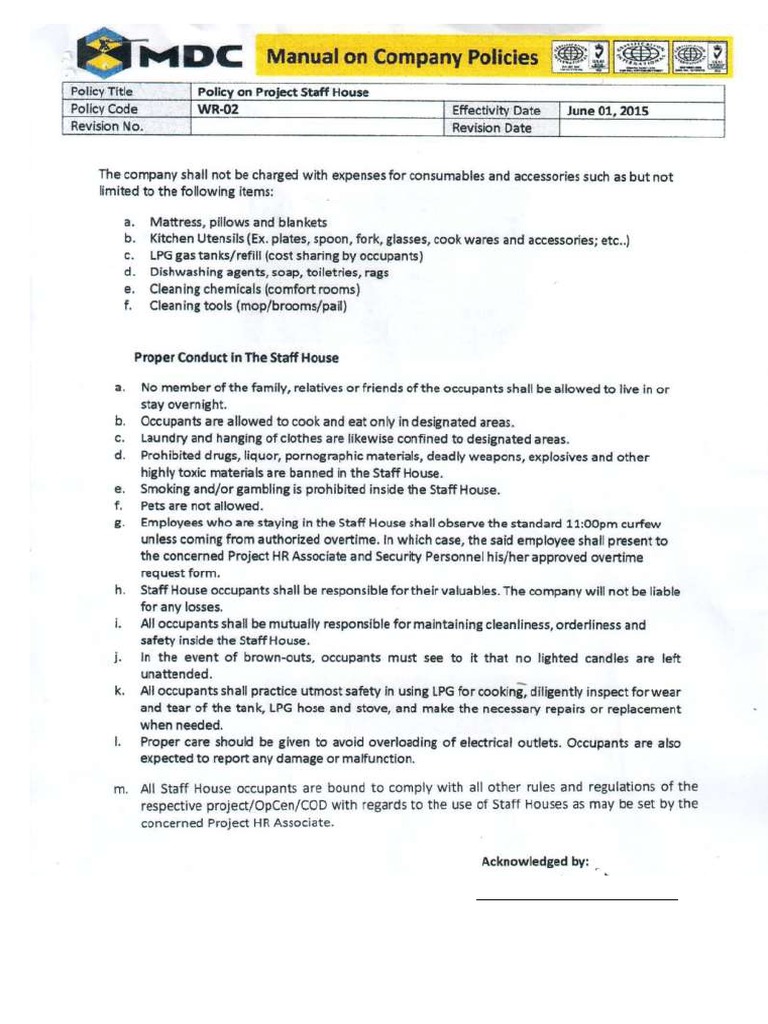Staffhouse Policy (Blank) | PDF
