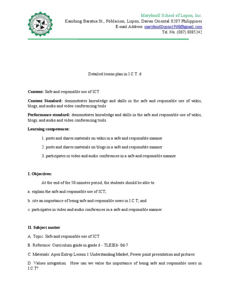 Detailed Lesson Plan GRADE 6 ICT 1 2 1 | PDF | Information And ...