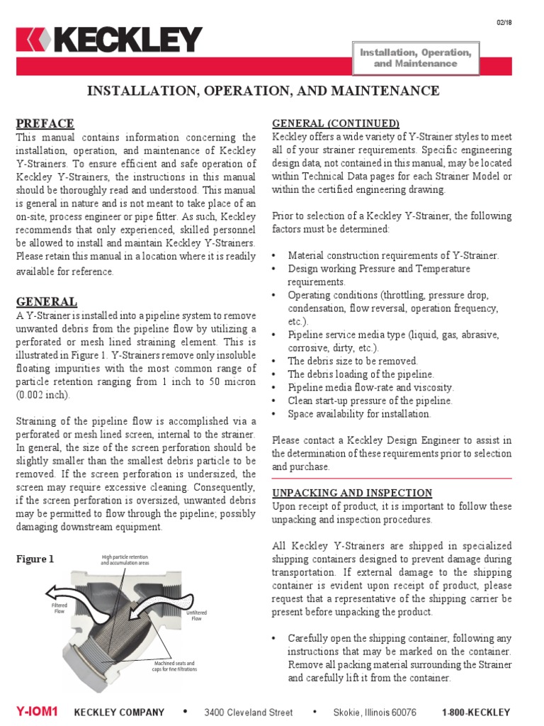 Keckley Y-Strainer Installation Guide | PDF | Pump | Valve