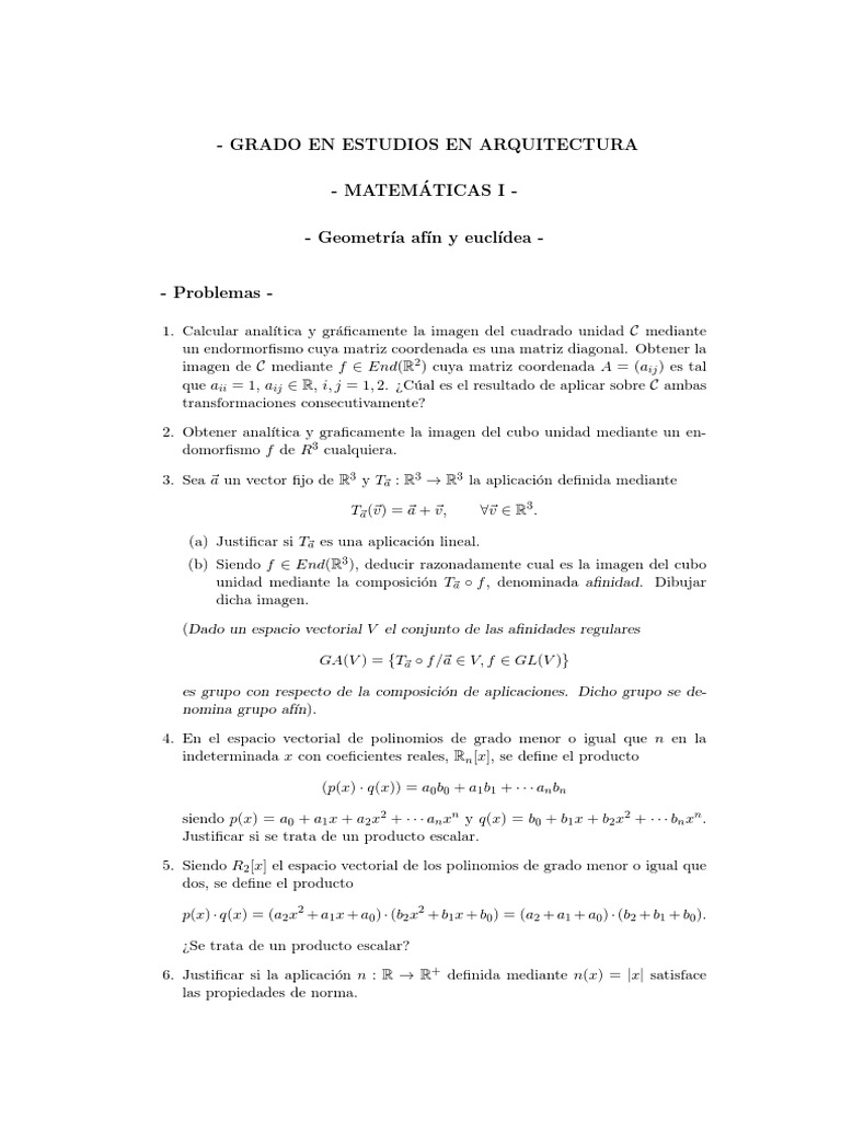 Geometría Afín Y Euclídea Pdf Mapa Lineal Espacio Vectorial