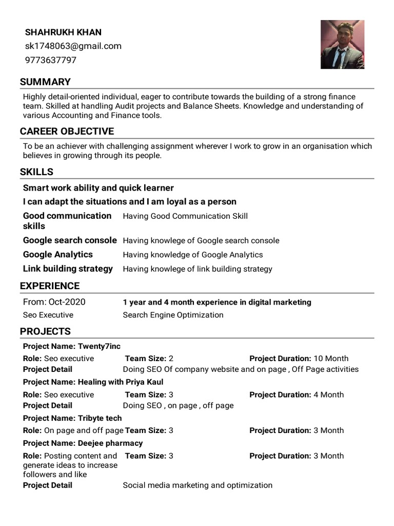 Resume Shahrukh Khan | PDF | Search Engine Optimization | Digital Marketing