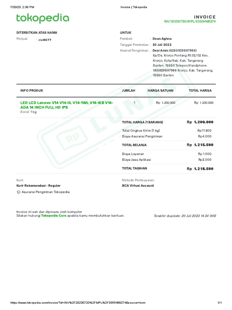 Invoice - Tokopedia | PDF