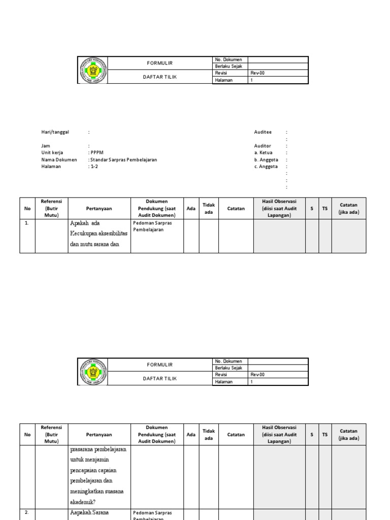 Formulir Daftar Tilik | PDF