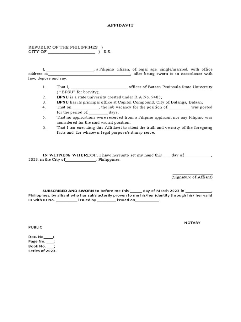 Affidavit - DOLE AEP Requirement - No Filipino Applicant Was Considered ...