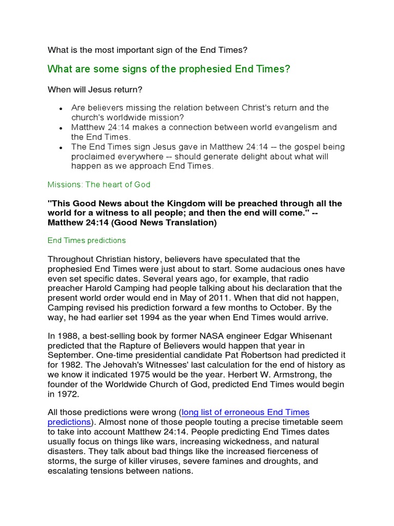 End Times Signs | PDF | Eschatology | Gospels