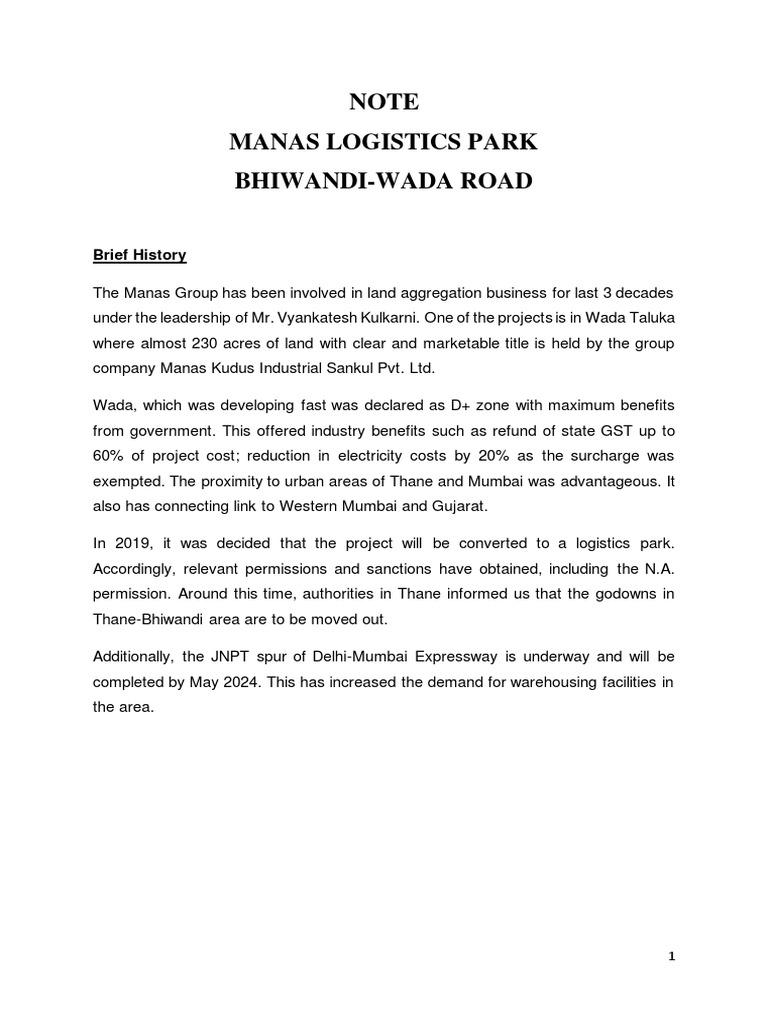 Manas Logistics Project Note | PDF | Transport | Economies