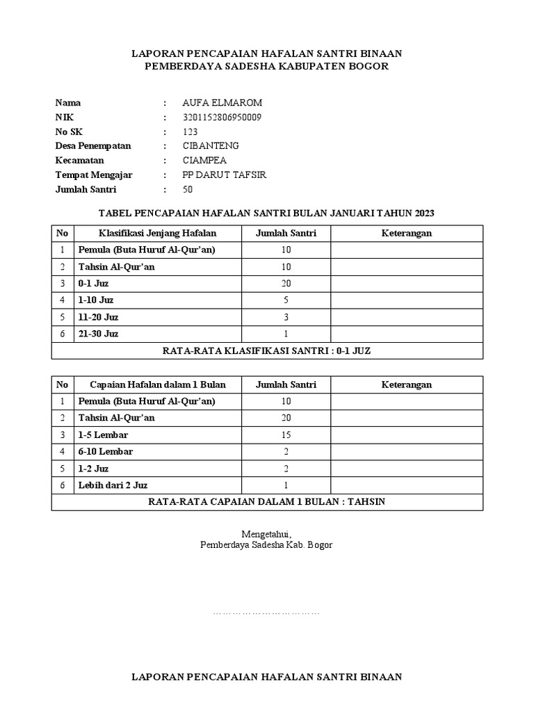 Format Capaian Hafalan | PDF