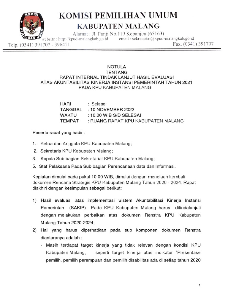 Notula Rapat Revisi Renstra | PDF