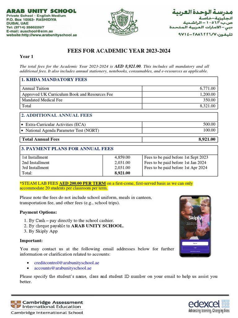 AUS-2023-2024-detailed-fee-structure-for-Year-1 | PDF