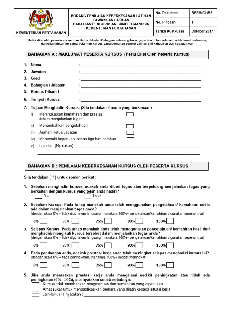 Borang Penilaian Keberkesanan Latihan | PDF