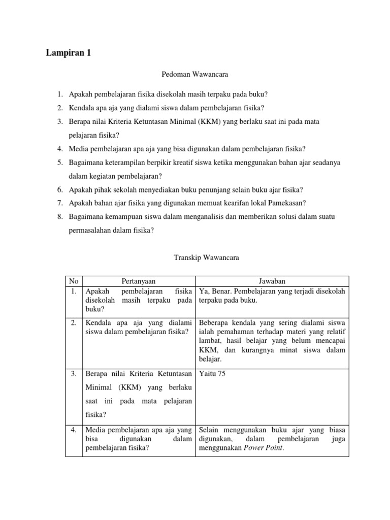 Contoh Lembar Pedoman Wawancara | PDF