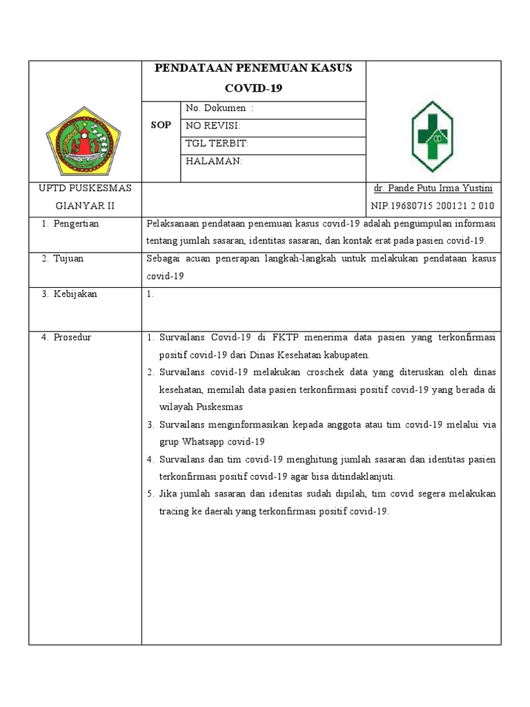 Sop Pendataan Penemuan Kasus c19 | PDF