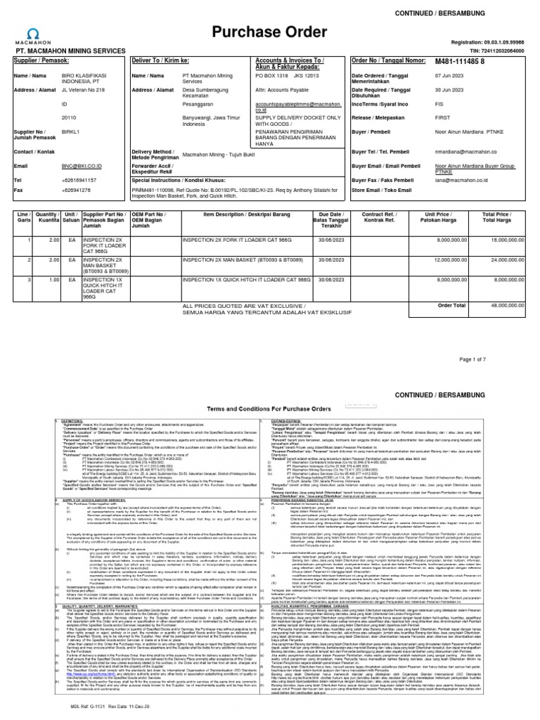 Order-M481-111485 Biro Klasifikasi Indonesia, PT | PDF | Business ...