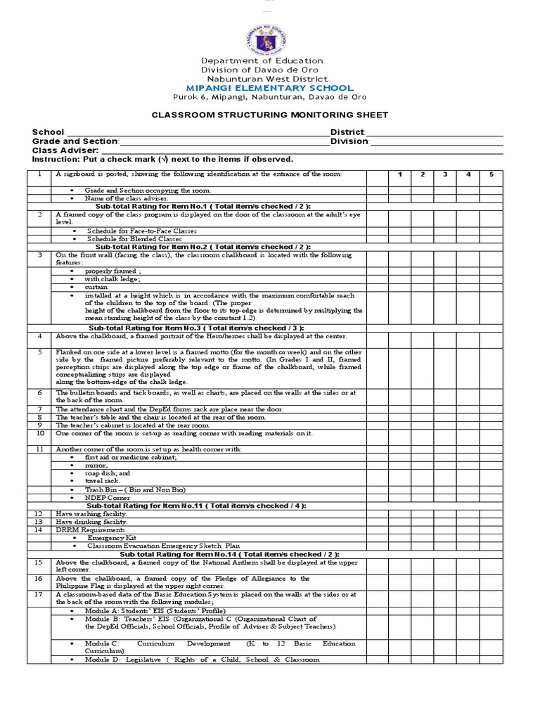 Classroom Structuring and Monitoring Sheet - Edited | PDF