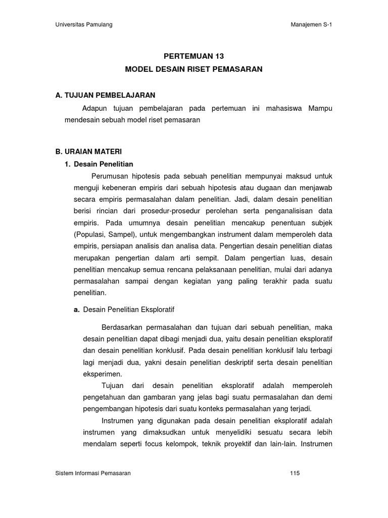 Pertemuan 13 - Model Desain Riset Pemasaran | PDF