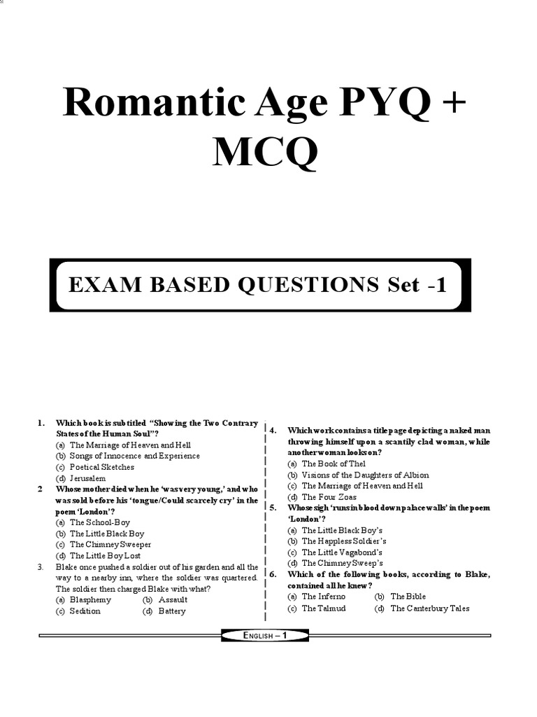 Romantic Age PYQ + MCQ | PDF | Samuel Taylor Coleridge | William Wordsworth