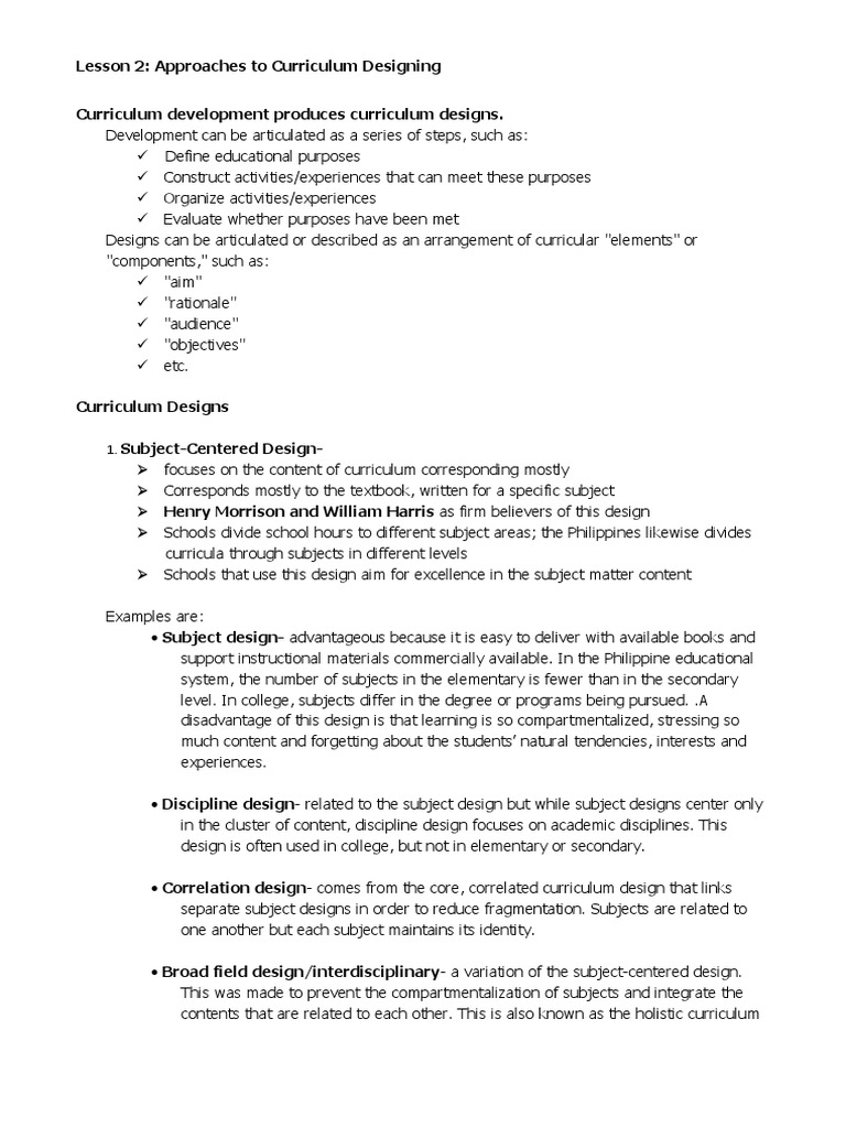 Approaches To Curriculum Designing | PDF | Curriculum | Learning