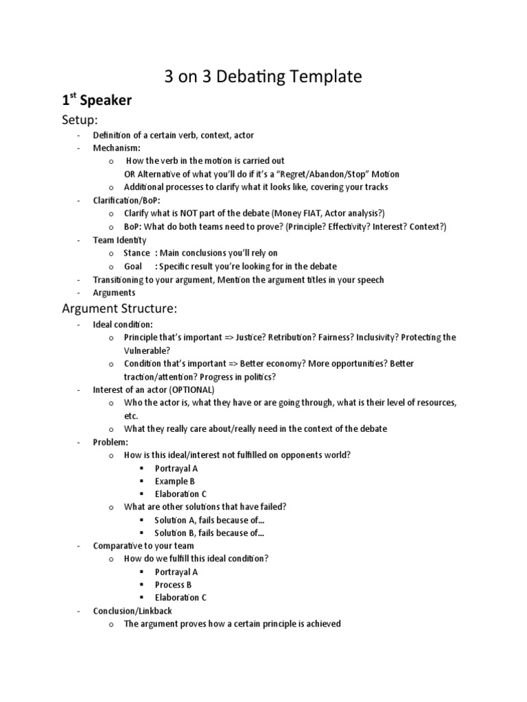 3 On 3 Debating Template | PDF
