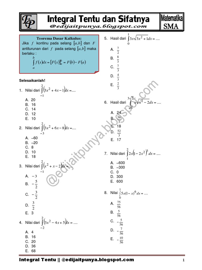 Integral Tentu 1 | PDF