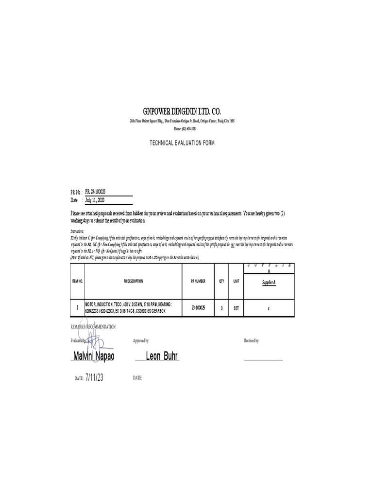 Technical Evaluation PR 23-100025 - TECO Induction Motor | PDF