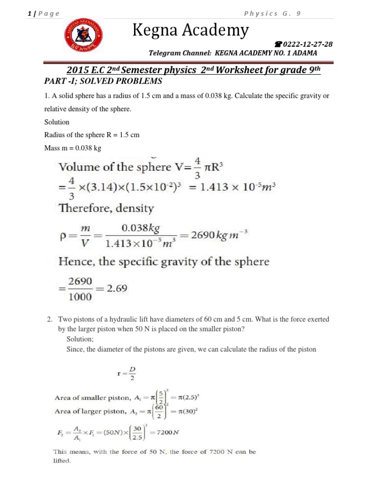 Physics Work Sheet 2 | PDF | Buoyancy | Classical Mechanics
