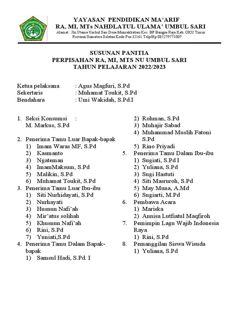 SUSUNAN PANITIA PERPISAHAN | PDF