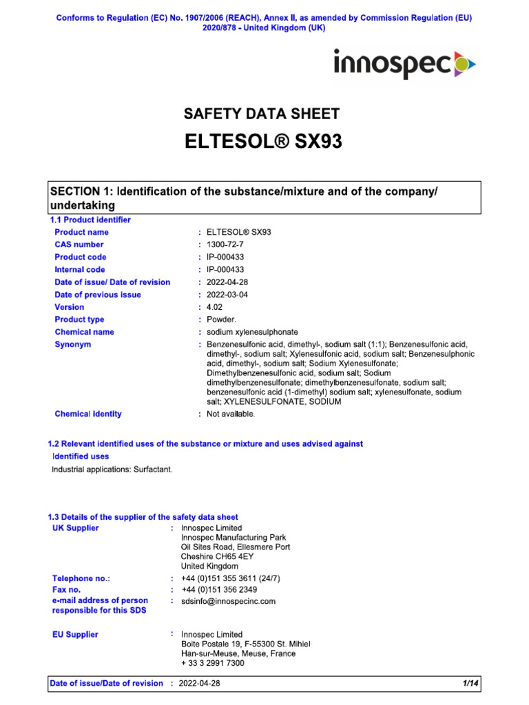 SDS Eltesol SX 93 (2022) | PDF