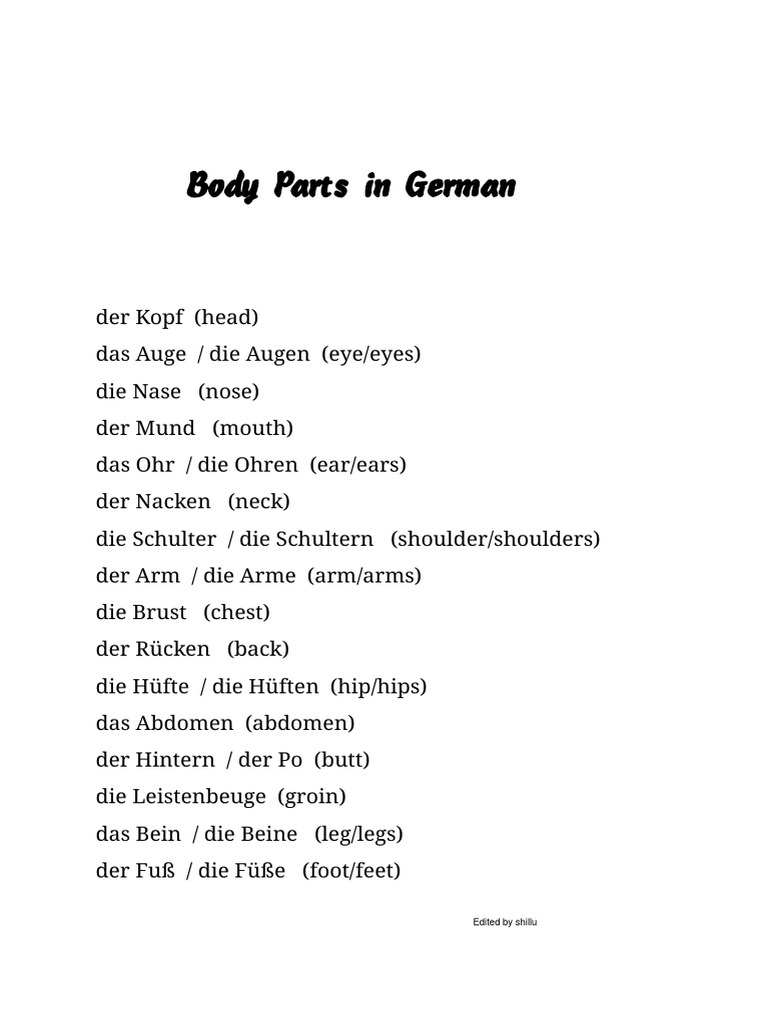 Body Parts in German | PDF