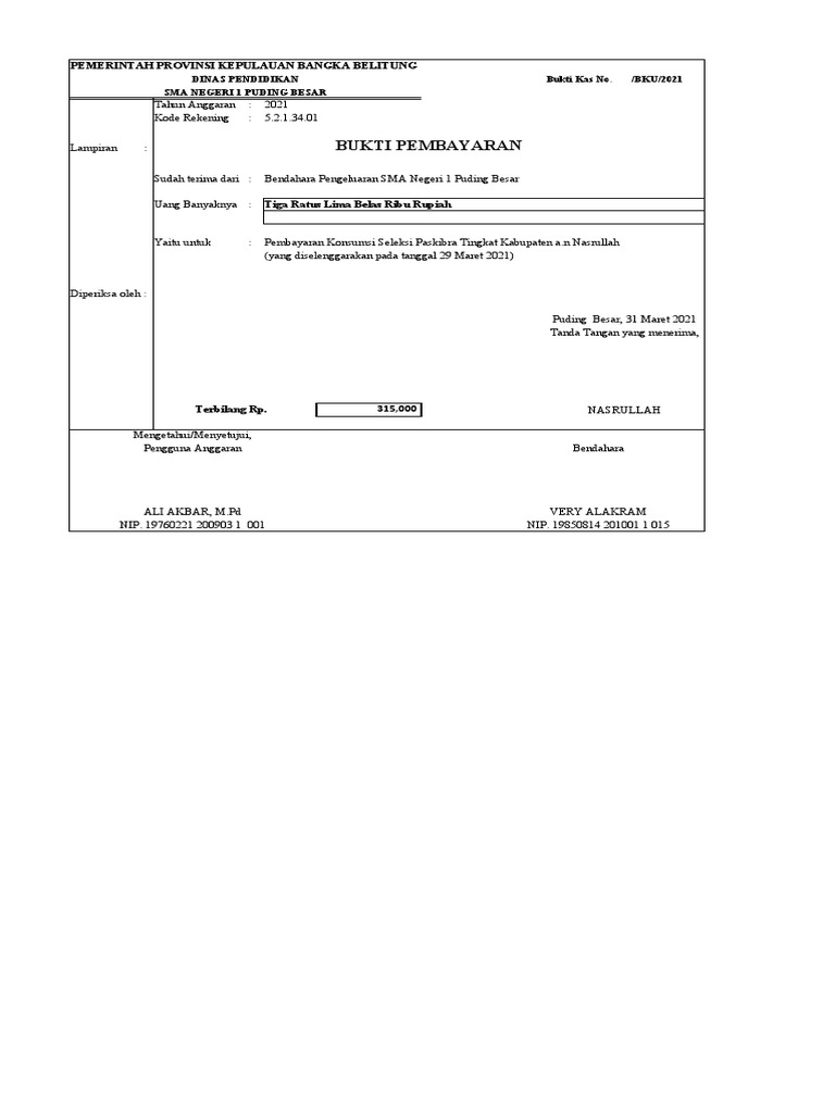 Kwitansi Dan Spj Sman 1 Pubes | PDF