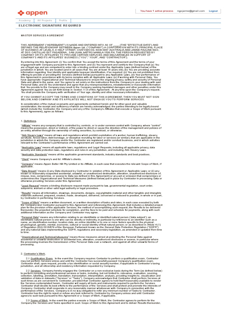 Appen Master Agreement | PDF | Trade Secret | Indemnity