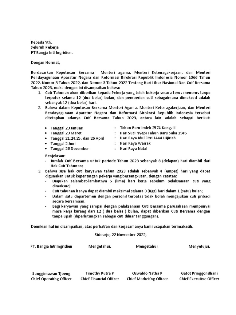 Surat Pemberitahuan Cuti | PDF | Karier & Perkembangan