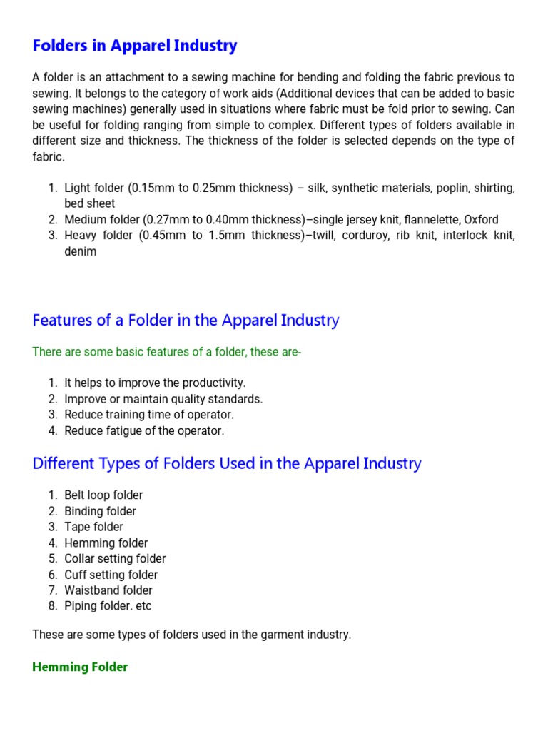 Types of Sewing Machine Folders | PDF | Seam (Sewing) | Knitting