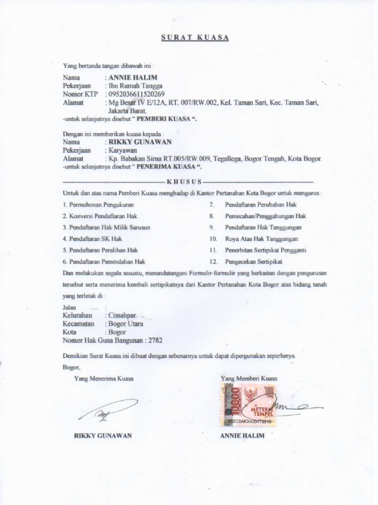 Surat Kuasa Pengecekan | PDF