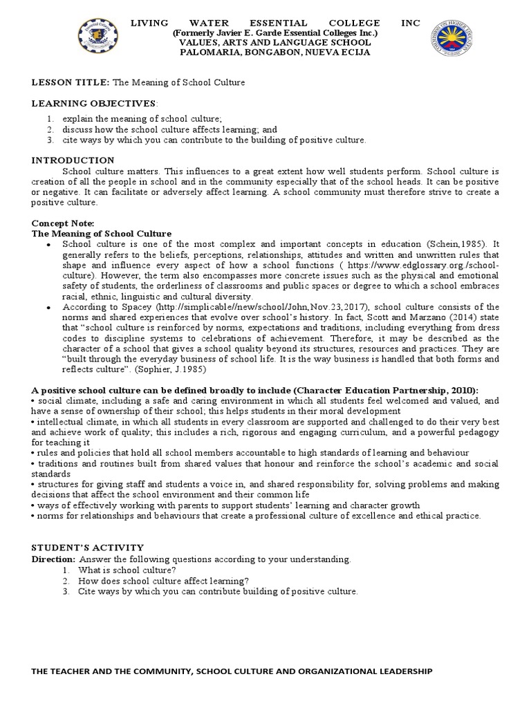 Module 23 - The Meaning of School Culture | PDF | Learning | Cognition