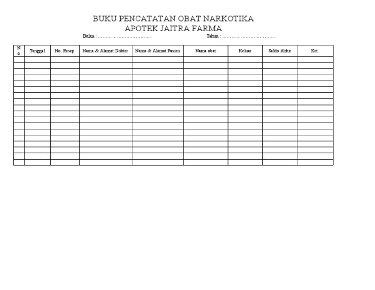 Form Pencatatan Narkotika | PDF