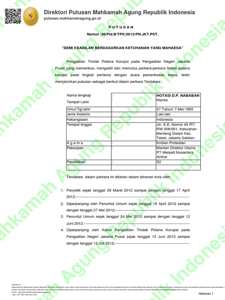 Putusan TPK Hotasi Nababan | PDF