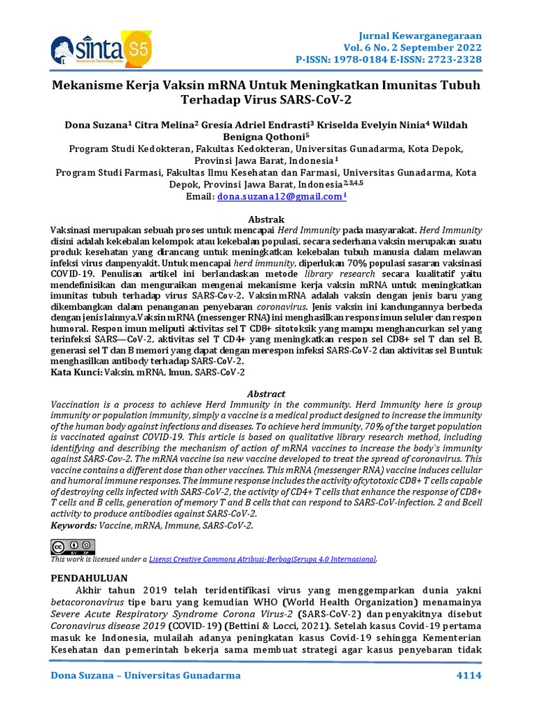 Mekanisme Vaksin mRNA SARS-CoV-2 | PDF