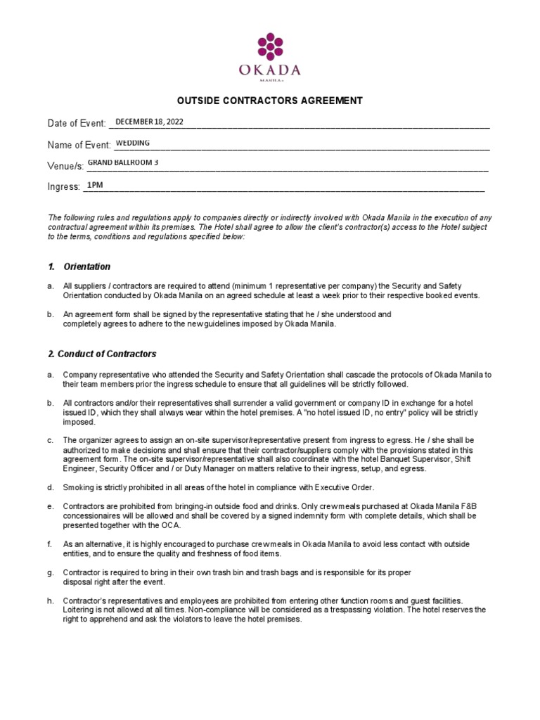 Outside Contractors Agreement 2022 - Updated | PDF | Electrical Wiring