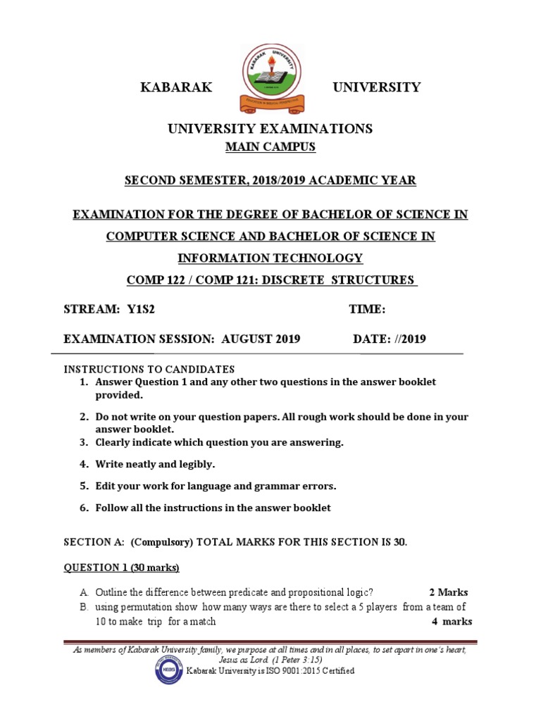 COMP 122 COMP 121 DISCRETE MATHEMATICS May August 2019 | PDF | Boolean ...