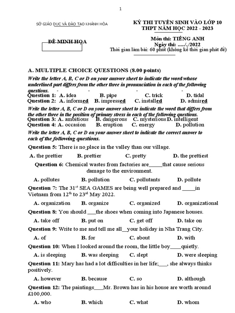 DE MINH HOA - Tieng Anh | Download Free PDF | Water | Infection