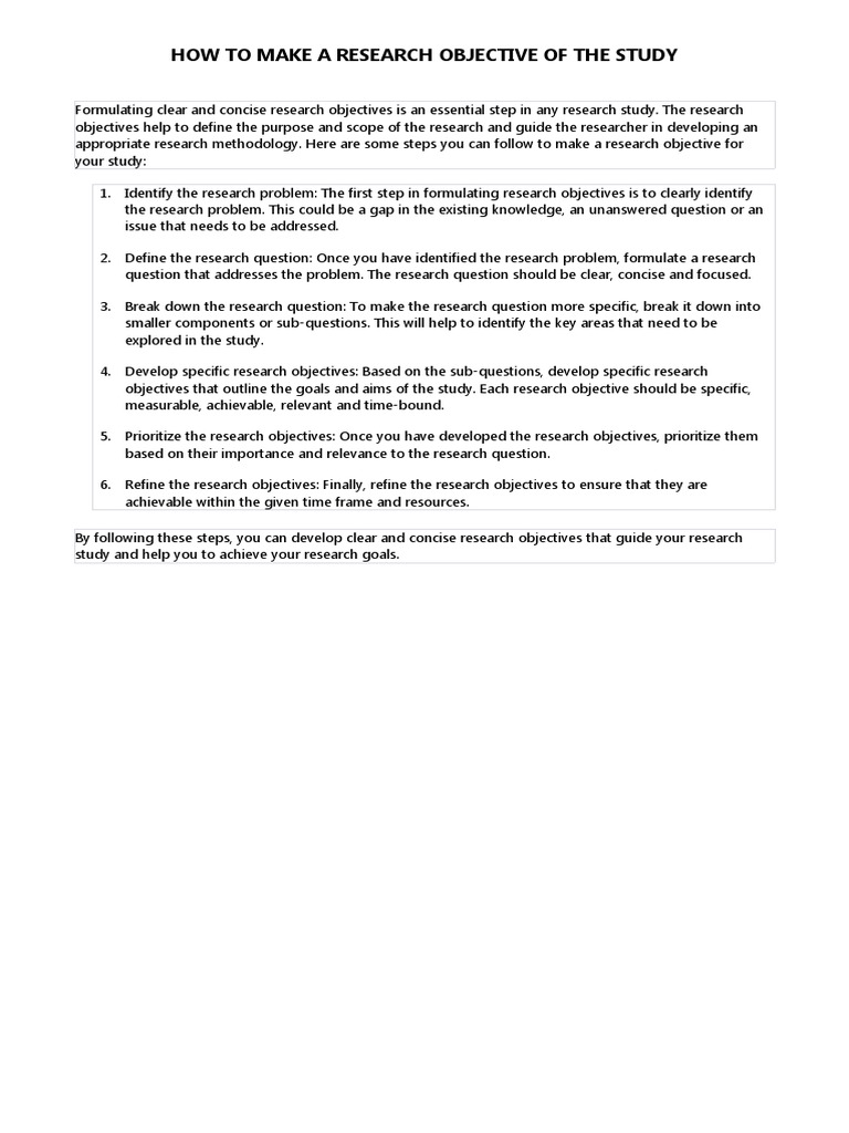 How To Make A Research Objective of The Study | PDF