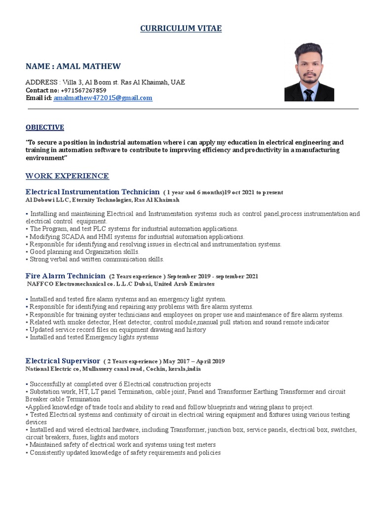 Amalmathew CURRICULUM VITAE | PDF | Scada | Programmable Logic Controller