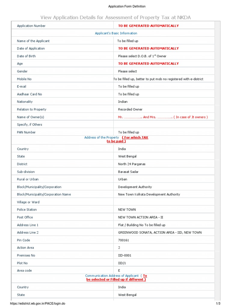 PINES Flat Property Tax Application Form Sample | PDF