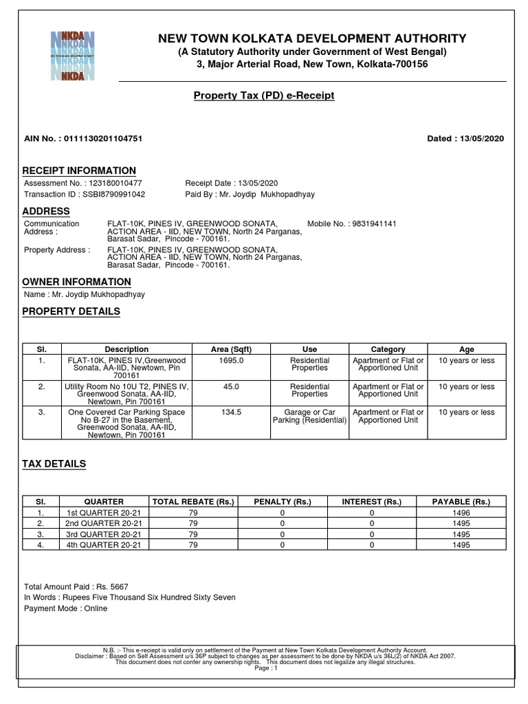 FY2020-21 Tax Payment Receipt For GWS | PDF | Money | Taxation