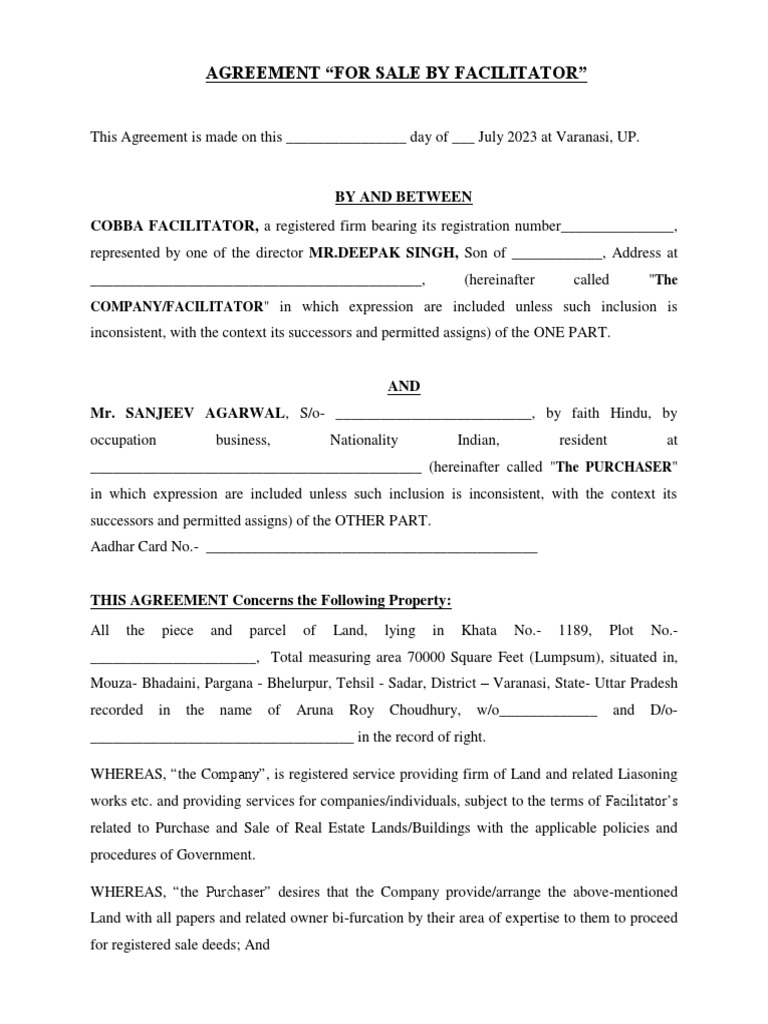 Draft of Agreement - A.choudhury Land - UP | PDF | Deed | Lien