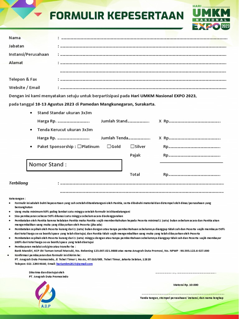 Formulir Partisipasi UMKM EXPO 2023 | PDF