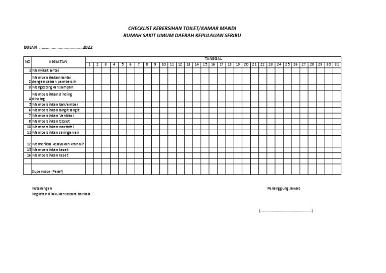 Checklist Kebersihan Toilet | PDF