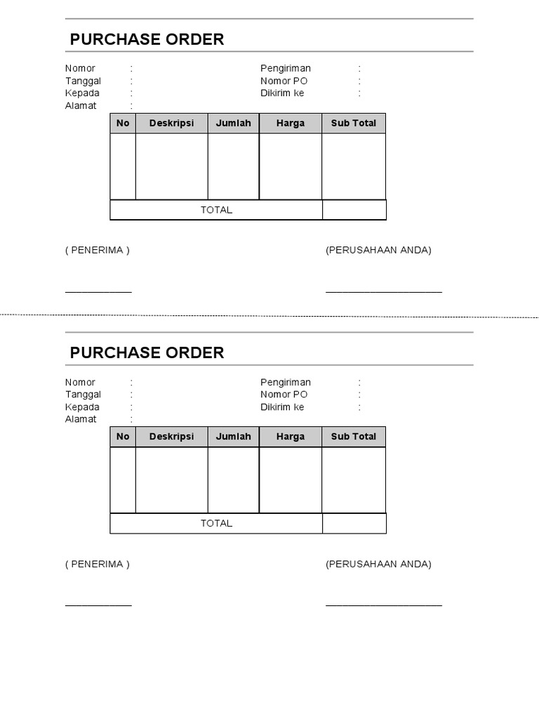 Purchase Order Template Bahasa Indonesia (Word) | PDF