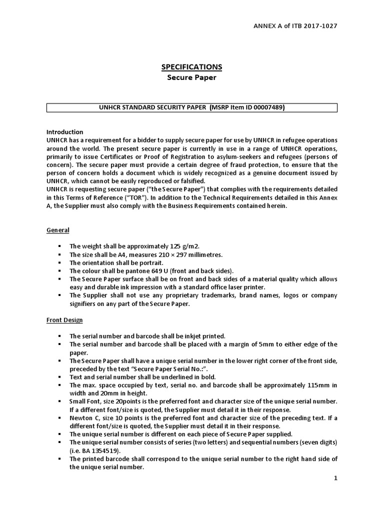 ANNEX A Specifications Security Paper | PDF | Holography | Page Layout