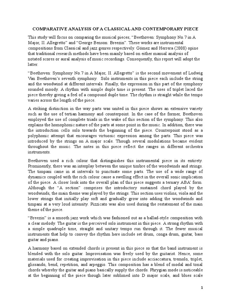 A Comparative Analysis of A Classical and A Contemporary Music | PDF ...